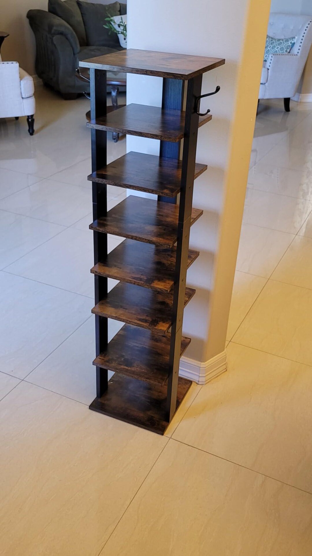 8 Tiers Vertical Shoe Rack Wooden Shoe Storage Organizer With Hooks ...