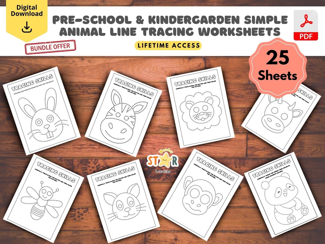 Kids Kindergarten Animal Line Tracing Worksheets for Kids Ages 3-5 ...