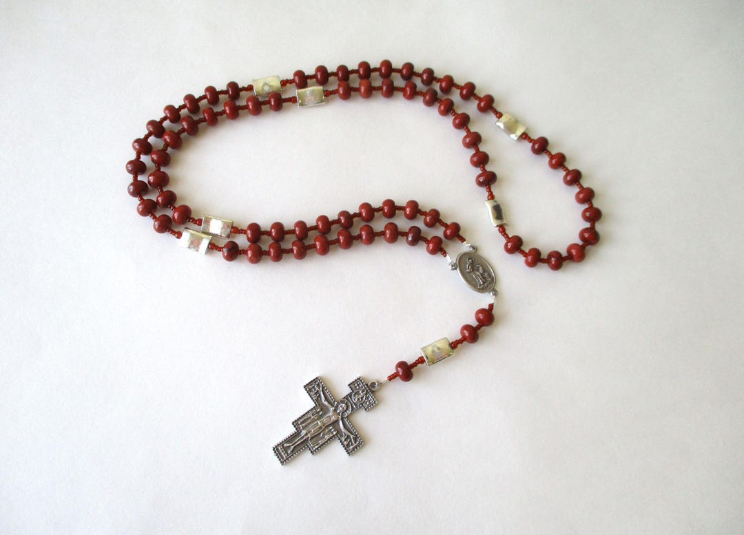 Franciscan Crown Rosary of Red Jasper, Seven Decade Rosary With San ...