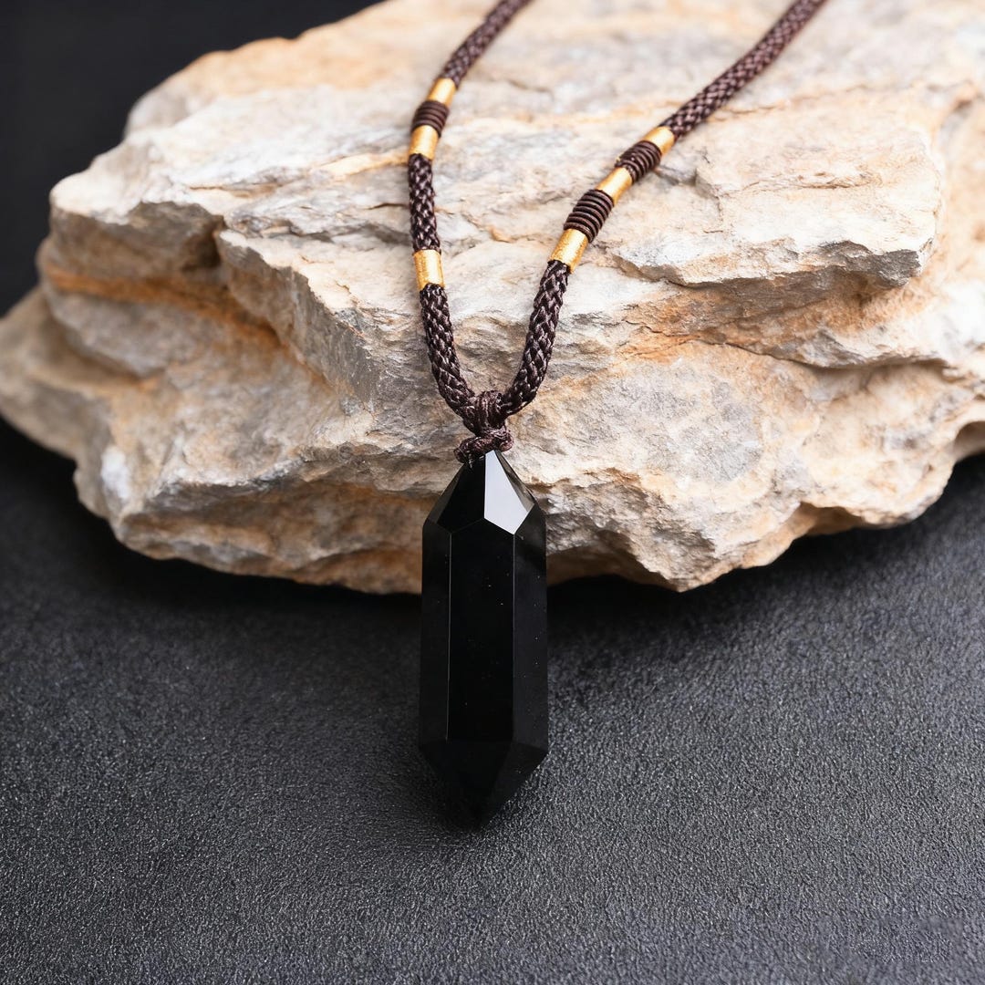 Black Obsidian Wand Pendant Necklace – Natural Gemstone Crystal Amulet ...