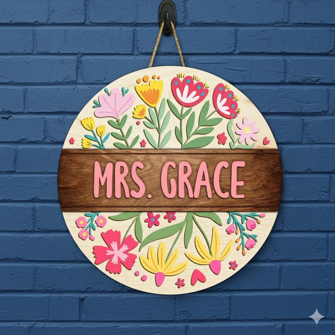 Custom Teacher Name With Floral Layer Doorsign, Back to School Gift - Etsy
