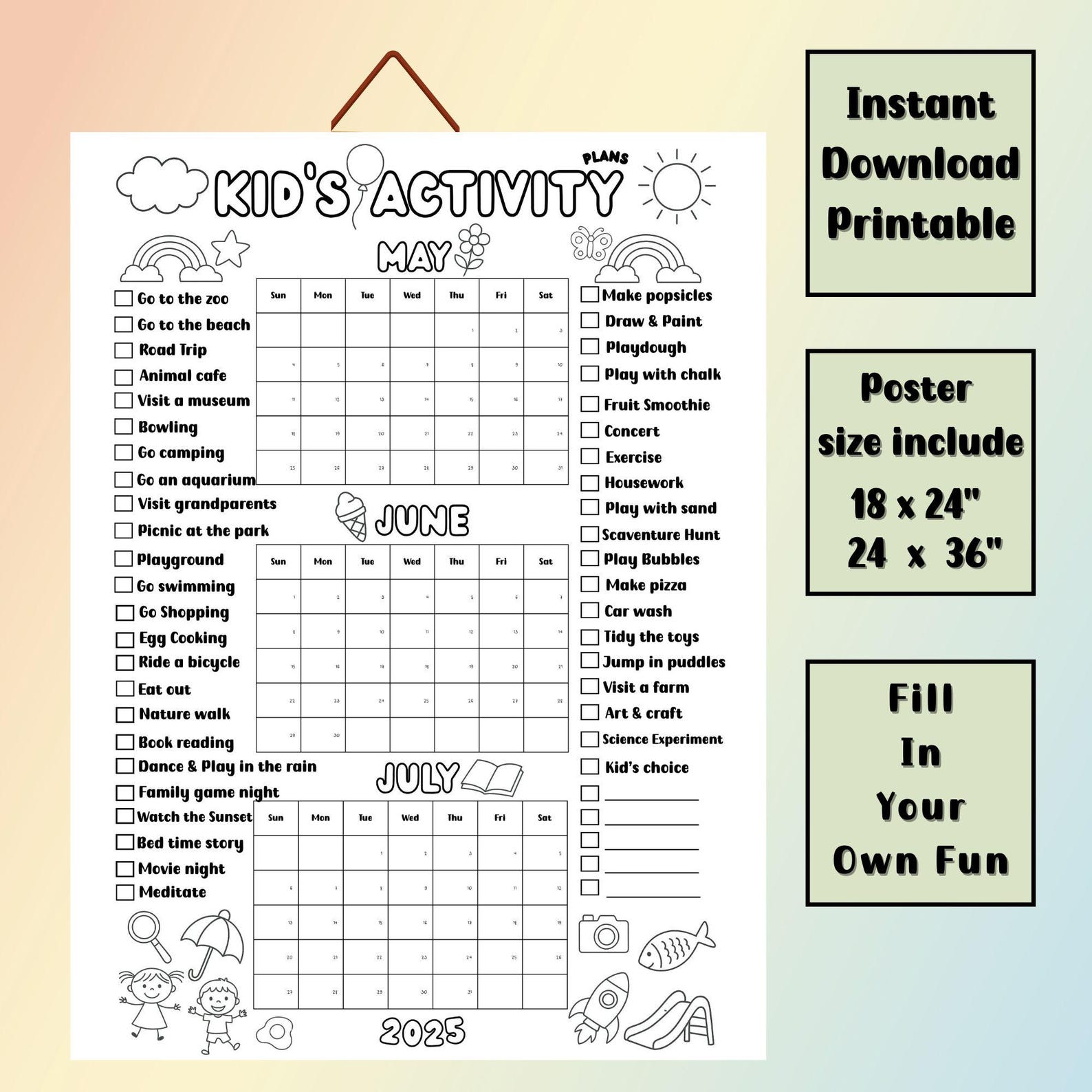 Printable Kid’s Calendar Activity Plan Poster | Editable Schedule | Fun ...