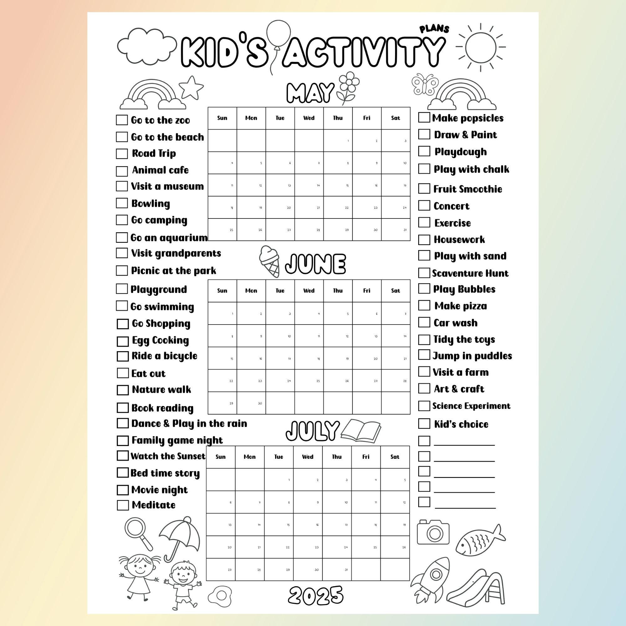 Printable Kid’s Calendar Activity Plan Poster | Editable Schedule | Fun ...