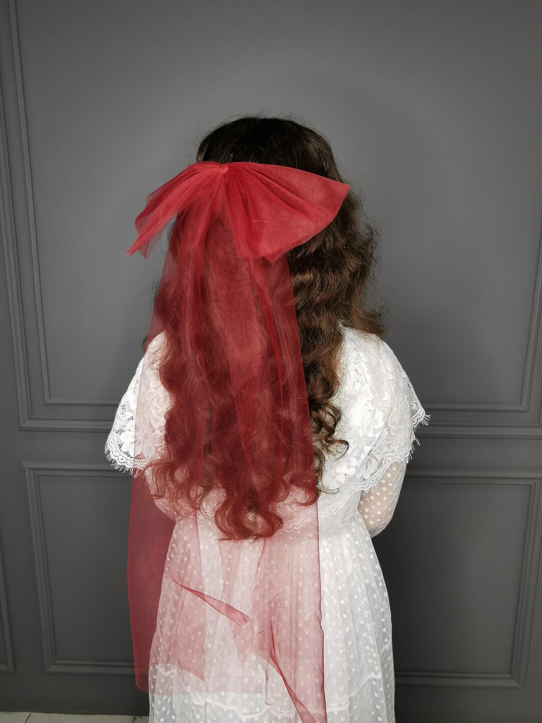 Bordeaux Tulle Bow, Bridal Tulle Bow, Tulle Wedding Bow, Wedding Veil ...