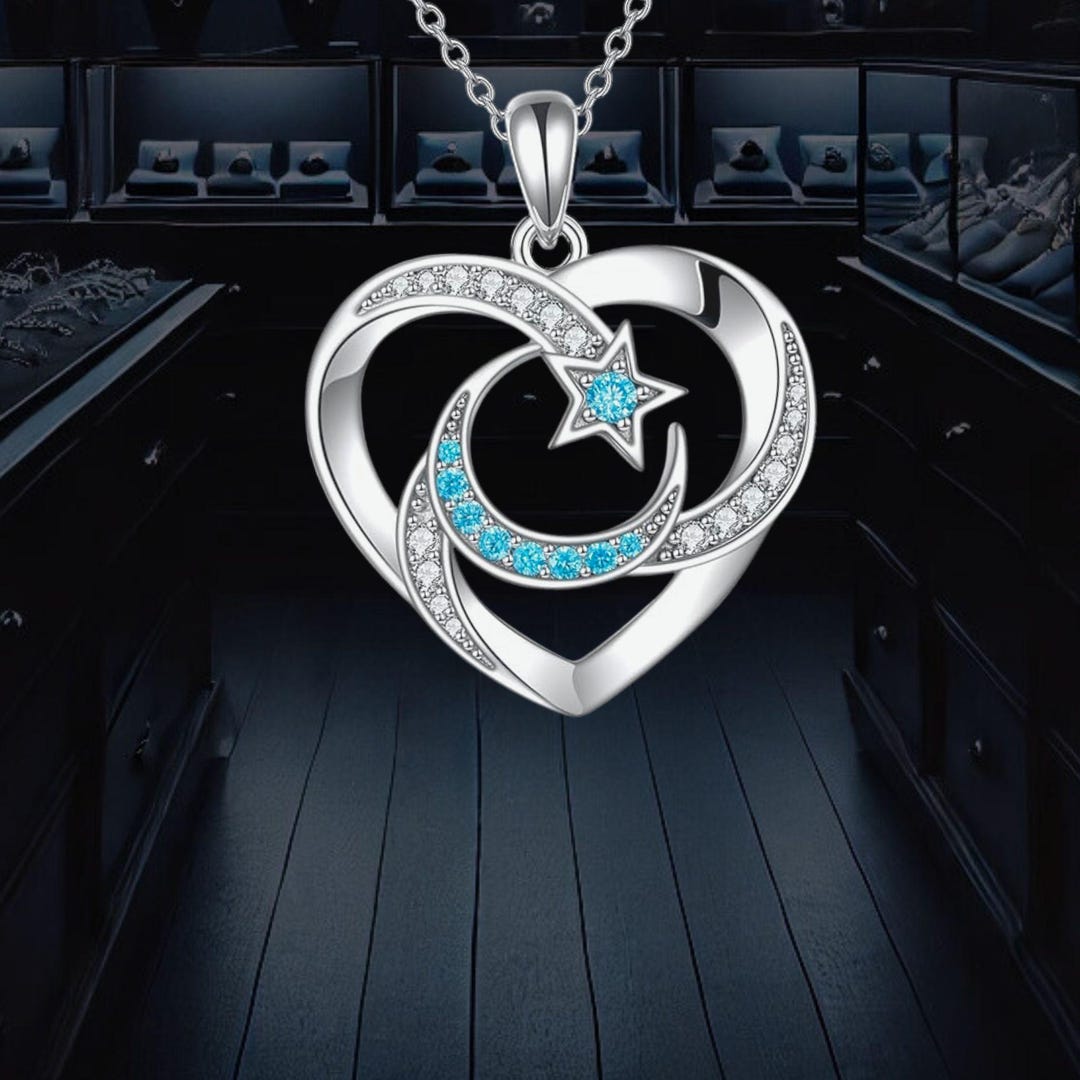 Moon Star Love Heart Necklace for Women 925 Sterling Silver Necklace I ...