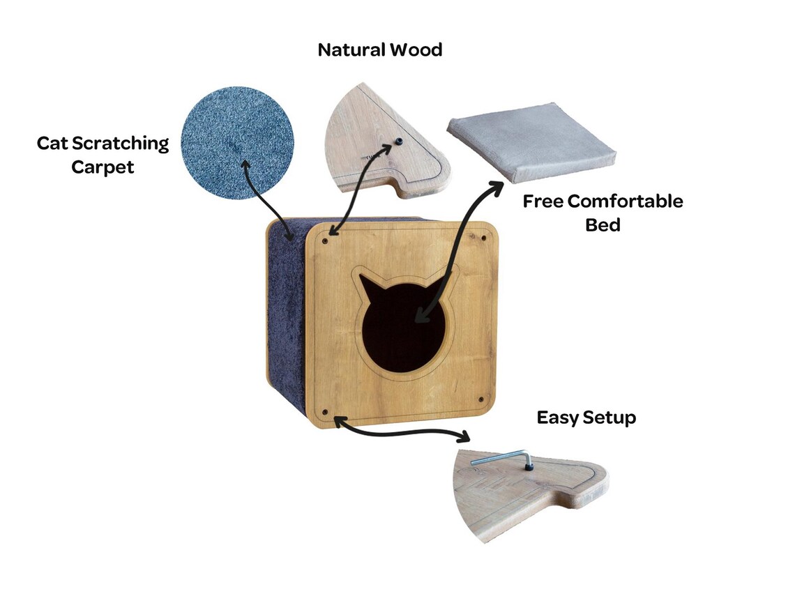 Kylo Cat House & Scratcher | Modern Wooden Cat Furniture | Cozy ...