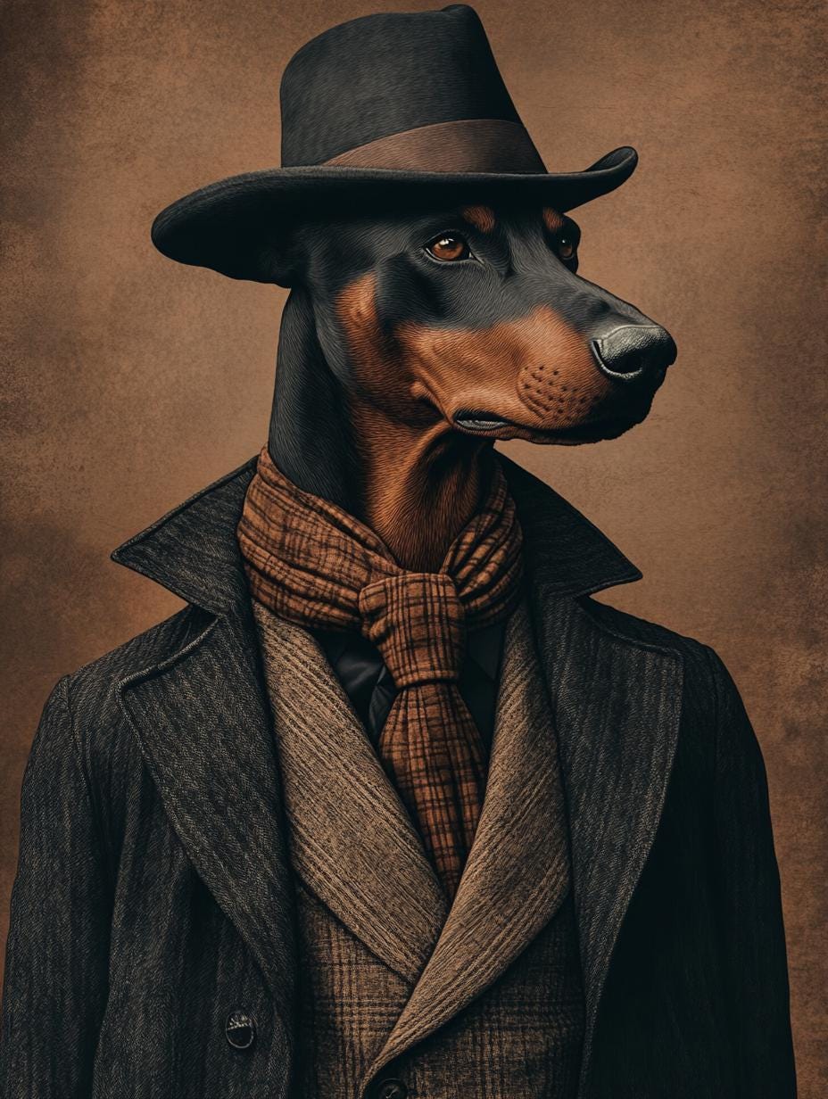 Vintage Doberman Portrait in Classic Suit and Hat AI Art Print for Home ...