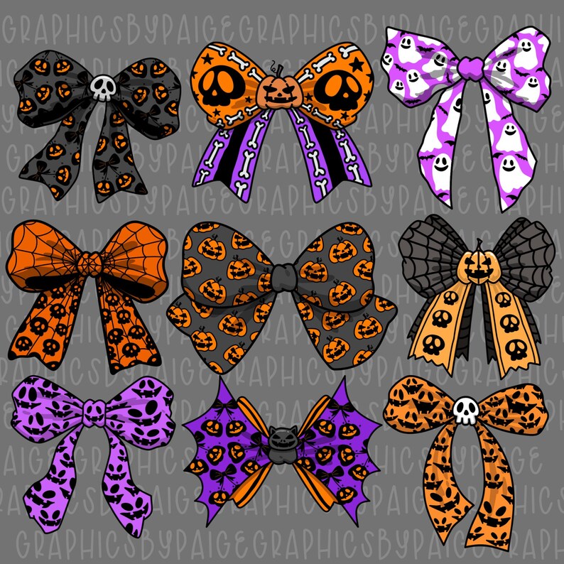 Halloween Bows PNG Set: Spooky Clipart, Pumpkin, Ghost, Bat (digital ...