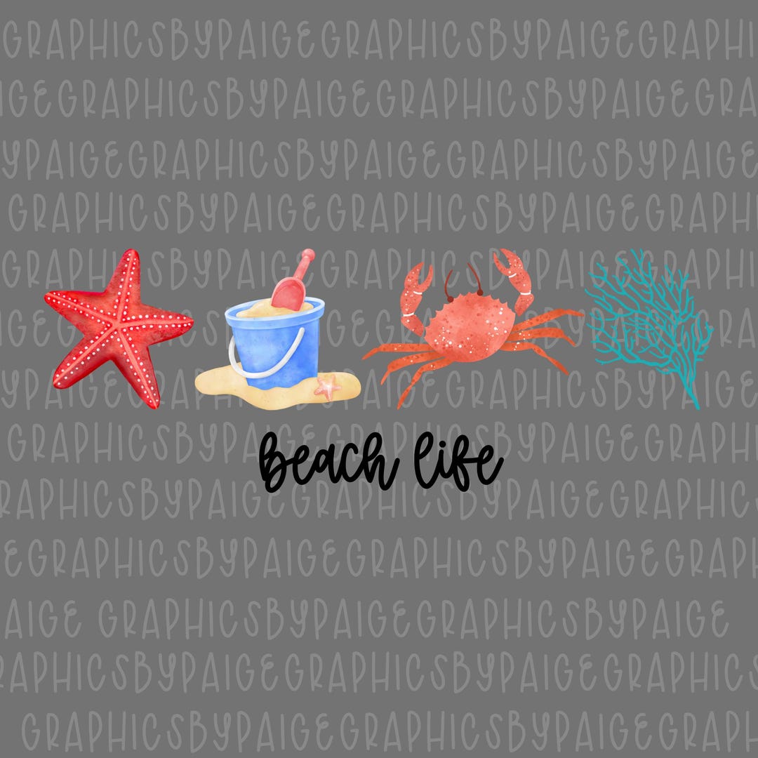 Beach Life PNG Bundle, Summer Beach Clipart, Starfish Crab Sand Bucket ...