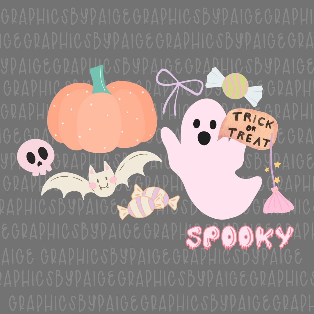 Spooky Pastel Halloween PNG: Ghost, Pumpkin, Candy (digital Download ...