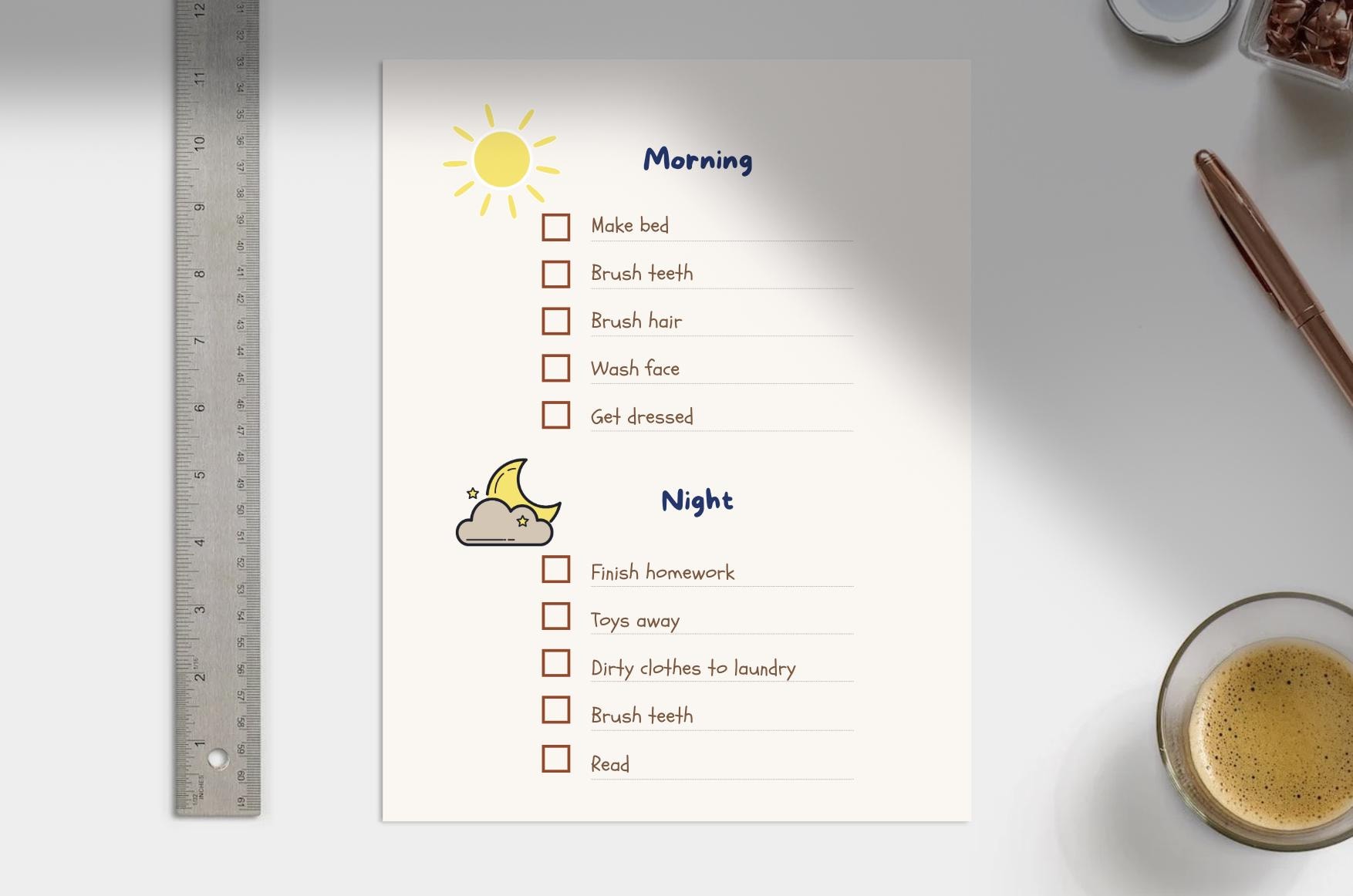 Simple Morning & Night Routine Chart for Kids • Visual Daily Checklist ...