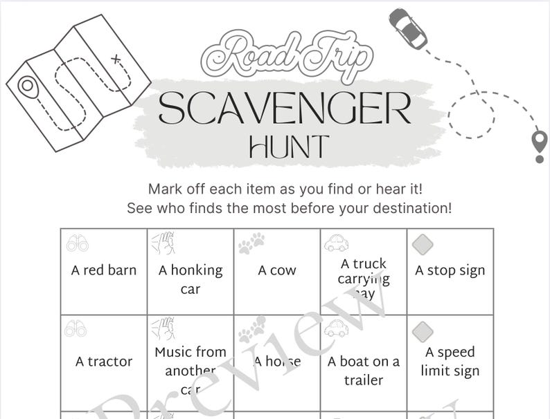 Road Trip Scavenger Hunt Printable | Kids Car Game | Family Travel ...