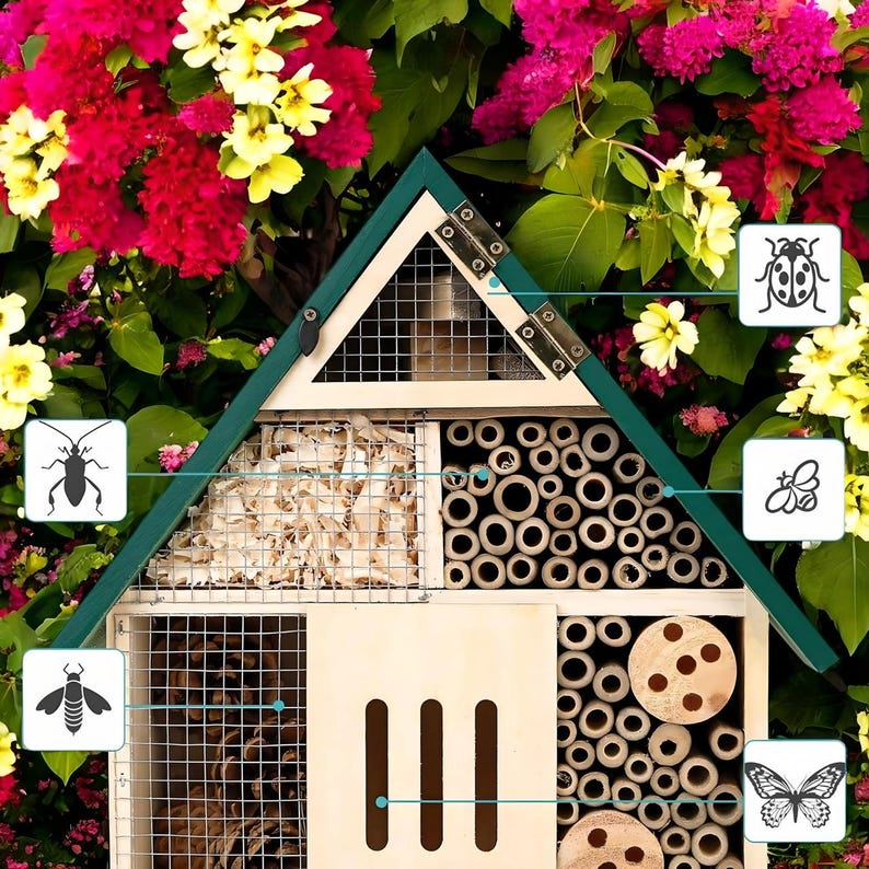 Bee & Bug Hotel | Wooden Insect House for Garden | Solitary Bee Habitat ...