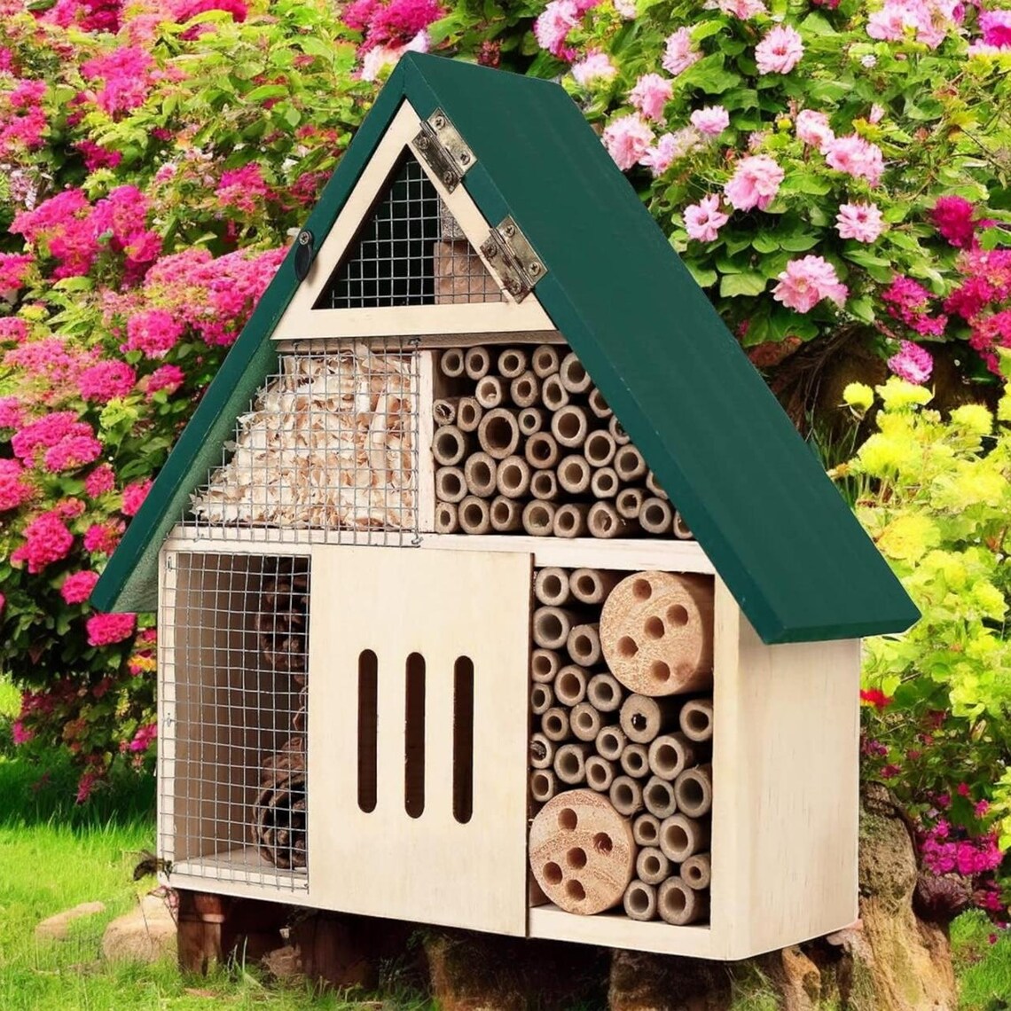 Bee & Bug Hotel | Wooden Insect House for Garden | Solitary Bee Habitat ...