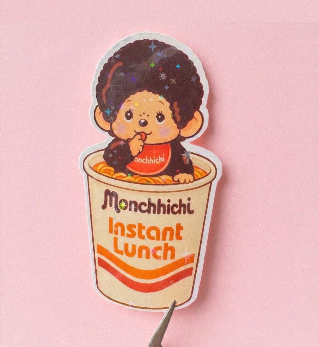 Monkey Instant Lunch Sticker, Holographic Vinyl Decal - Etsy