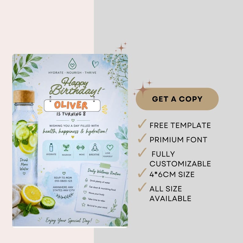 Wellness Birthday Invitation Template, Hydration Spa Party Invite ...