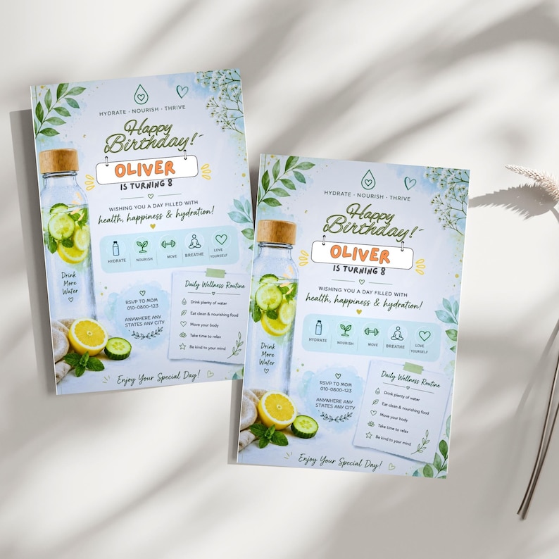 Wellness Birthday Invitation Template, Hydration Spa Party Invite ...