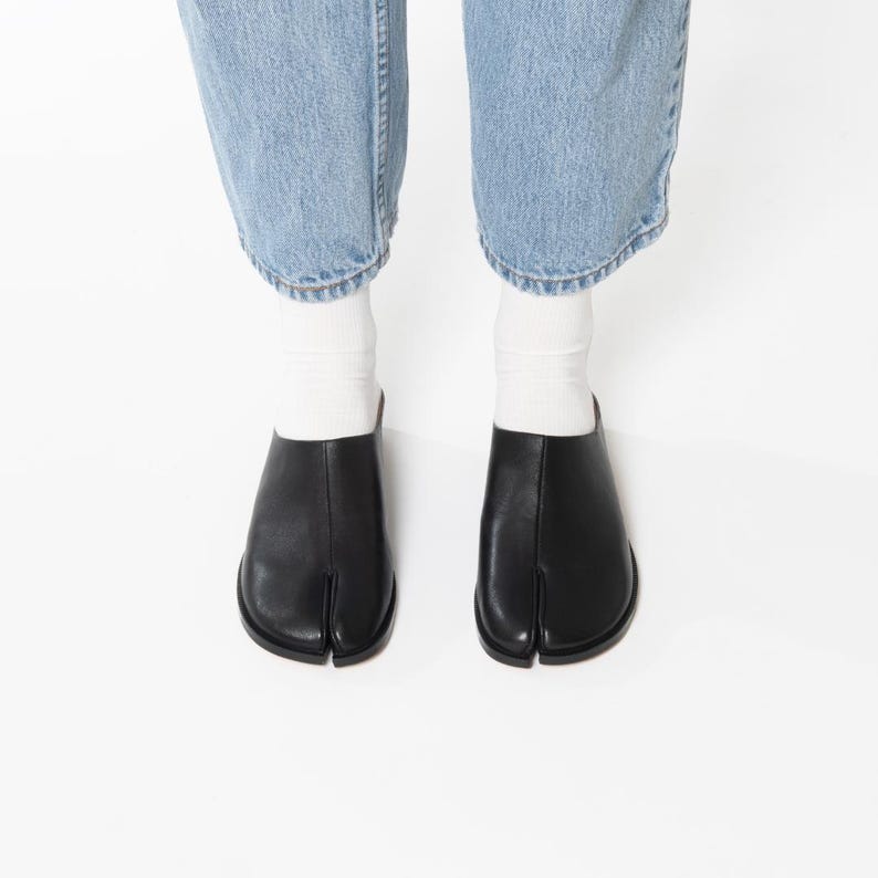 Japanese-inspired Leather Tabi Clog Mules - Etsy
