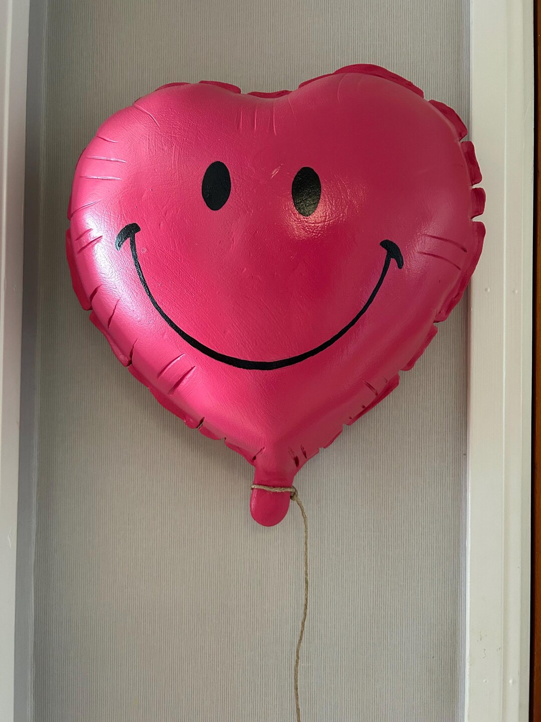 Pink Heart Balloon With Smiley Face Handmade Clay Sculpture Cute Kawaii ...