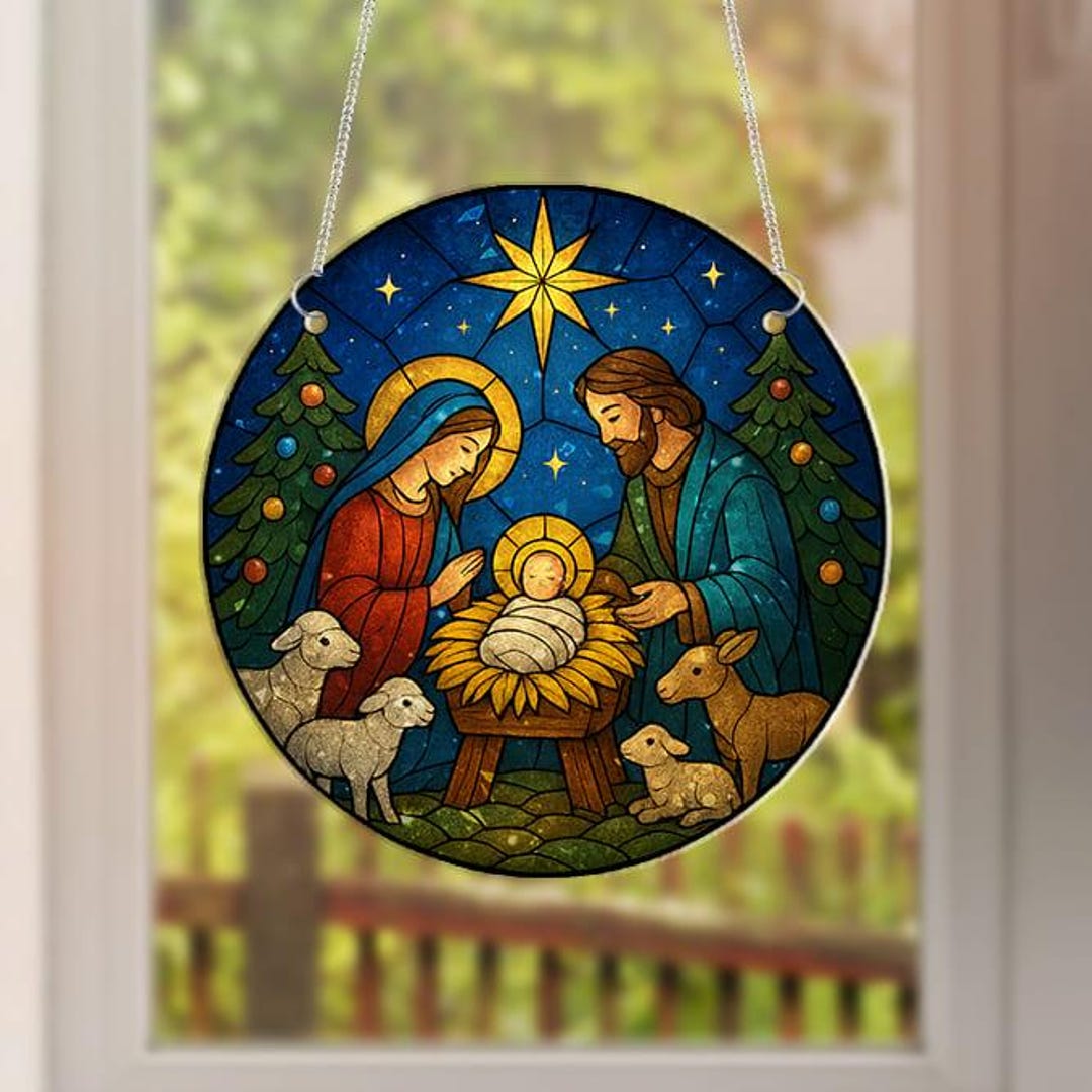 Nativity Scene Suncatcher: Faux Stained Acrylic Christmas Window Decor ...