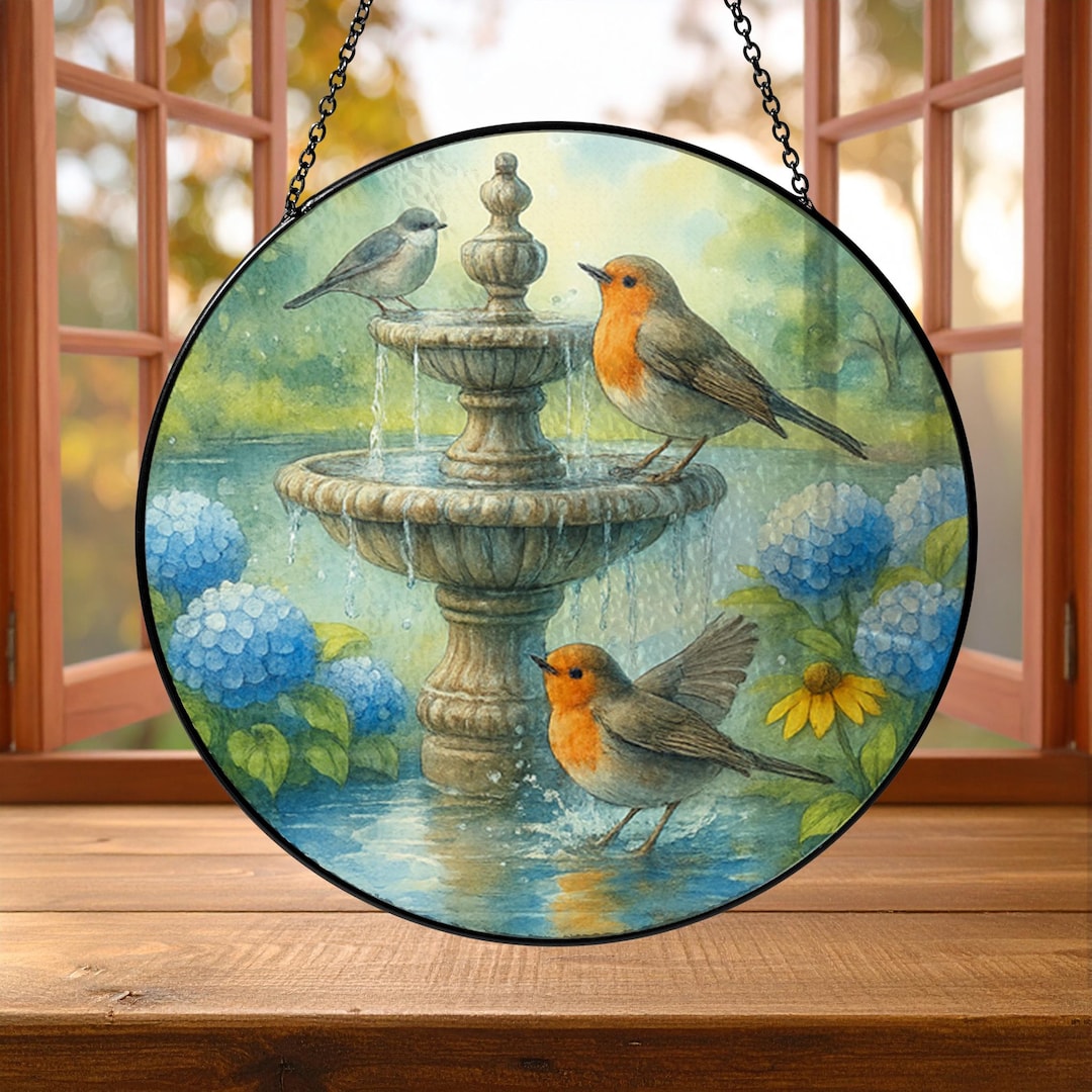Robin Stained Glass Suncatcher: Window Hanging Bird Decor - Etsy