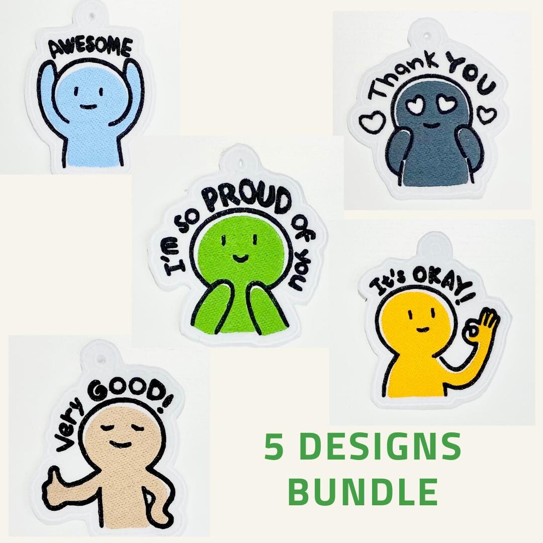 5-design Bundle - Encourager Emojis - ITH Keyring Files - Positive ...