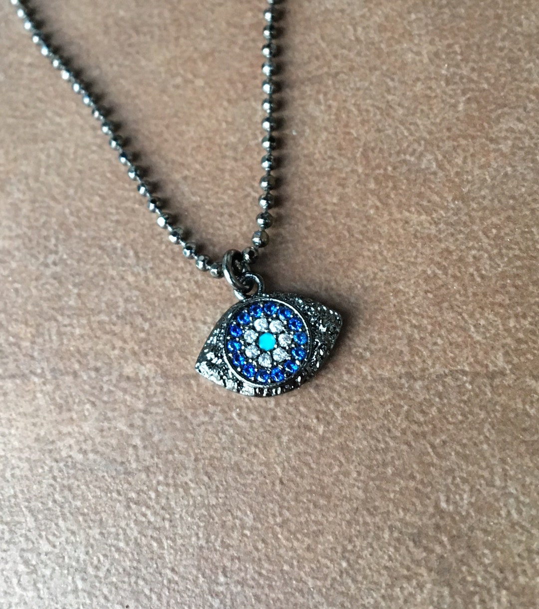 Tiny Black Crystal Rhinestone Evil Eye | Dainty Blue CZ Rhinestone Eye ...