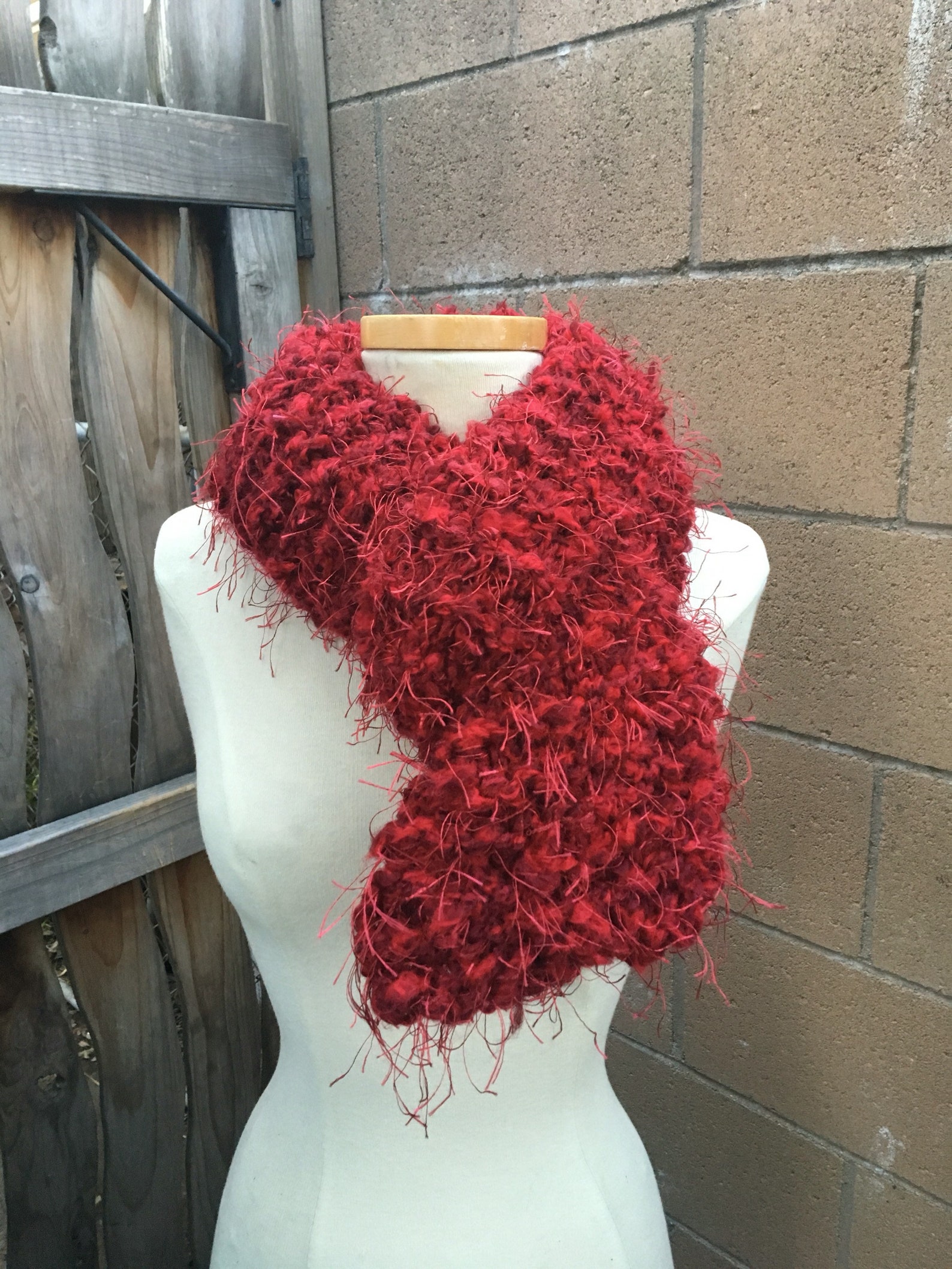 Red Knit Fuzzy Scarf Handknit Chunky Furry Long Warm Scarf - Etsy