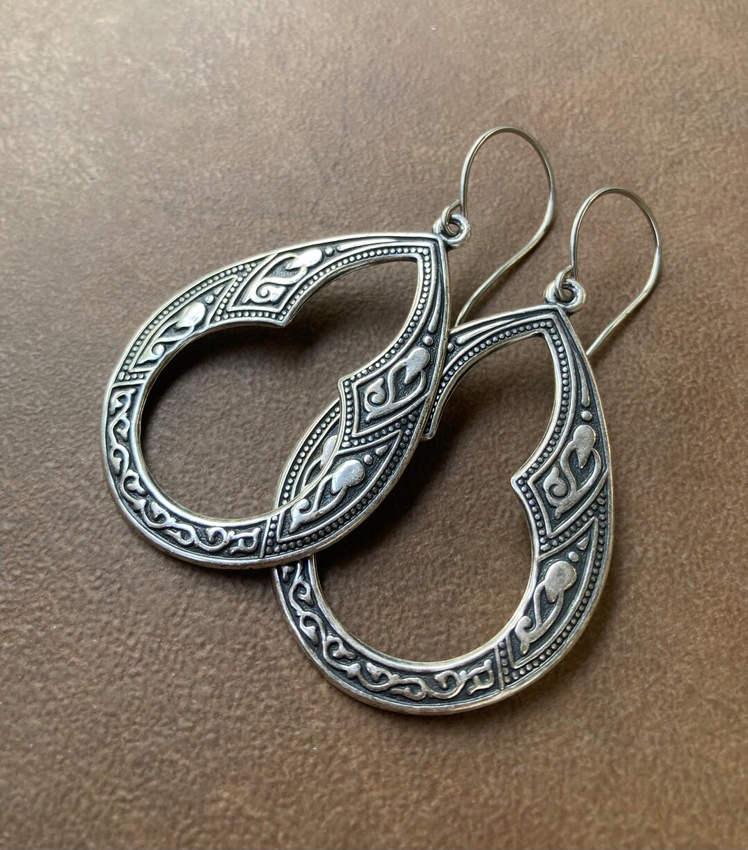 Big Silver Boho Keyhole Teardrops Long Arabesque Exotic - Etsy
