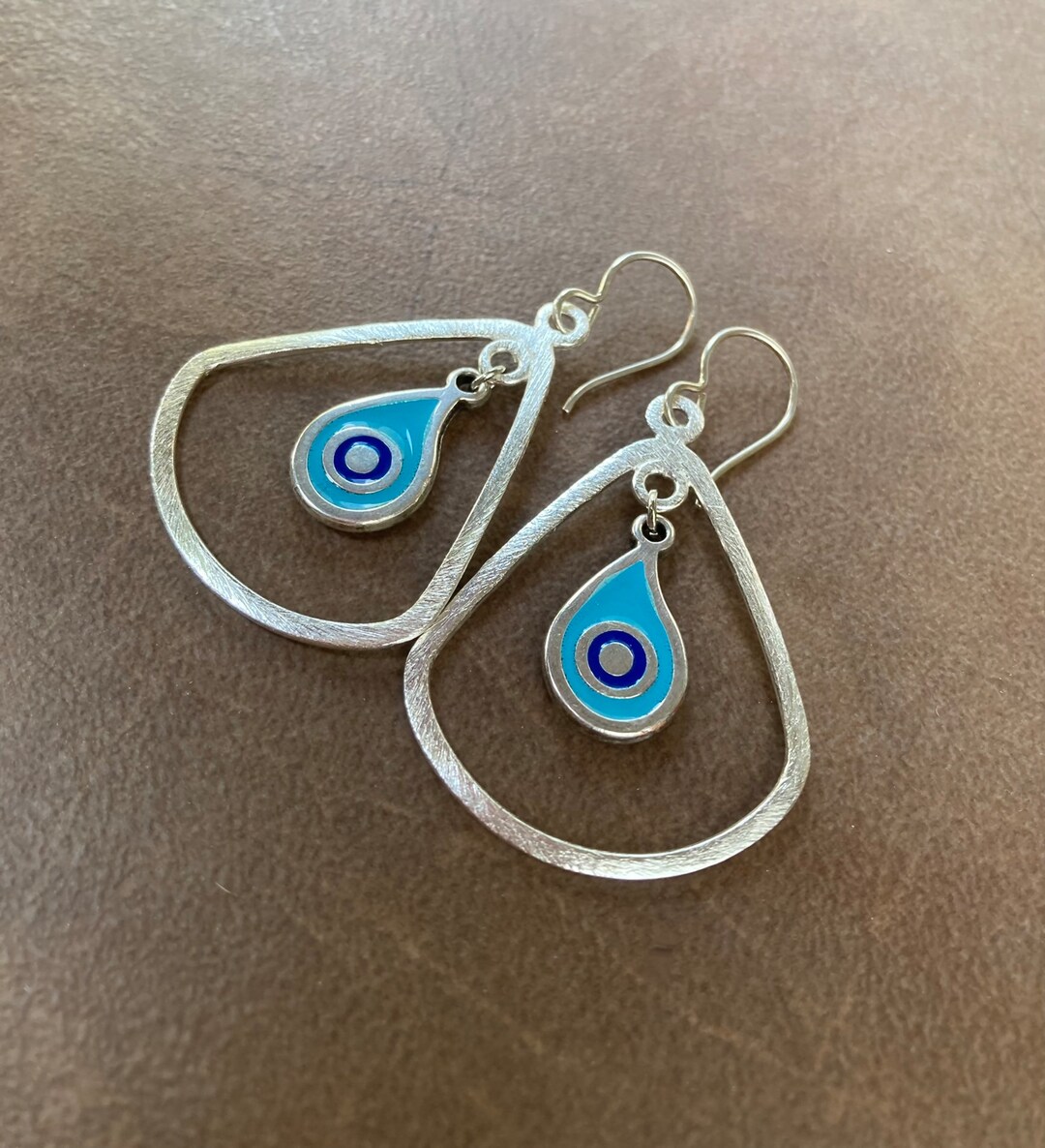 Silver Evil Eye Drops Turquoise Blue Dangle - Etsy