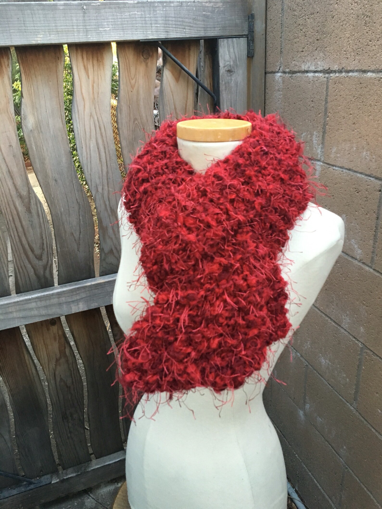 Red Knit Fuzzy Scarf Handknit Chunky Furry Long Warm Scarf - Etsy