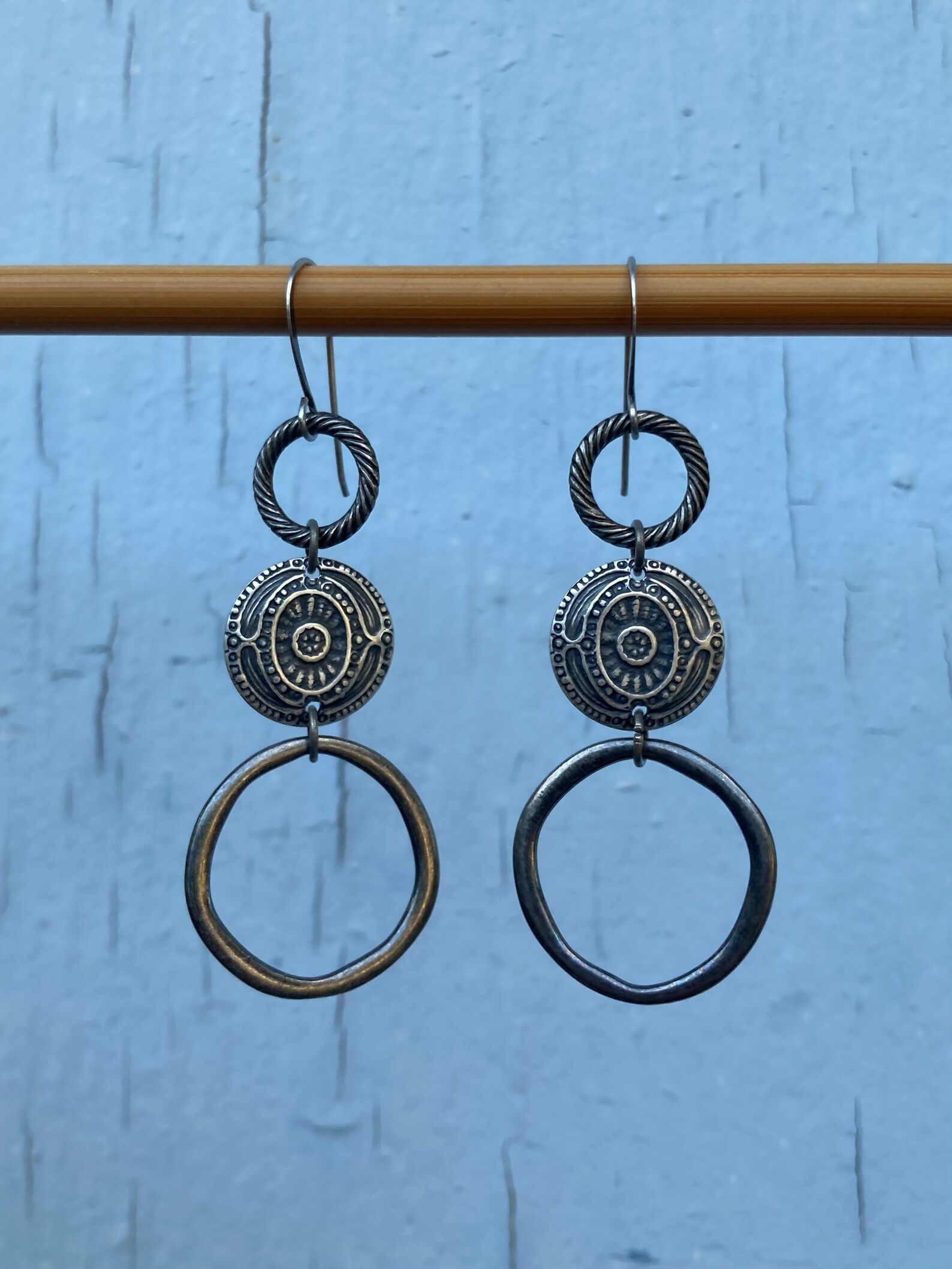 Gunmetal Coin Hoop Stacked Dark Silver Circle Layered Geometric Round ...