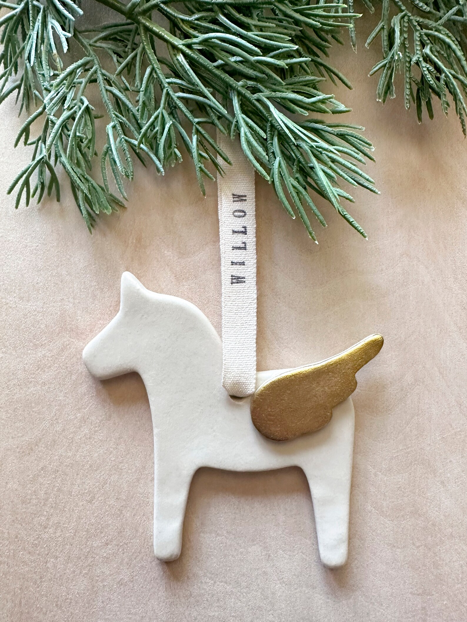 Personalized Ceramic Dala Horse Ornament With Gold or Silver Angel Wing ...