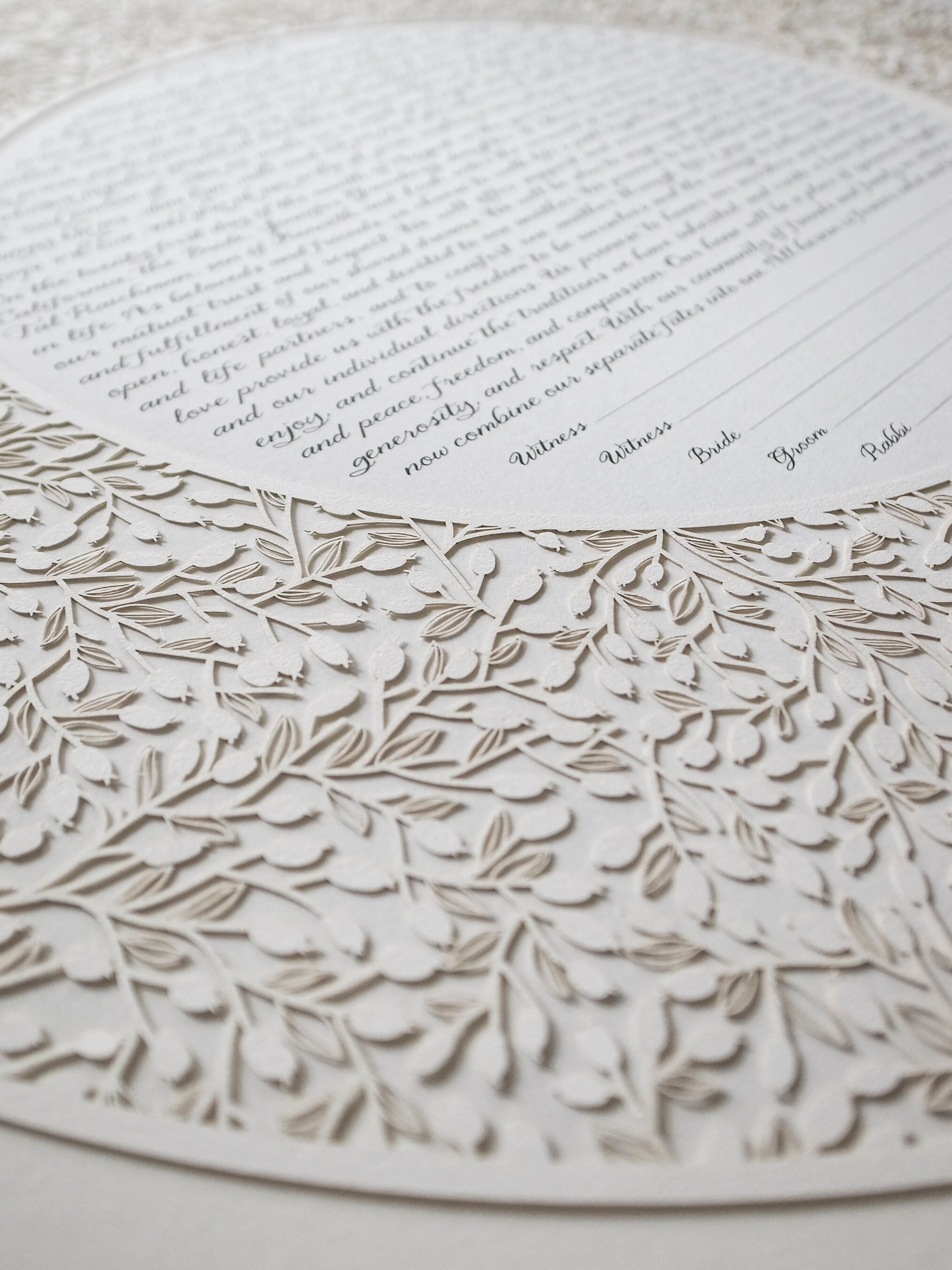 Circular Papercut Ketubah Classic Design - Circular Lace Leaves - Etsy