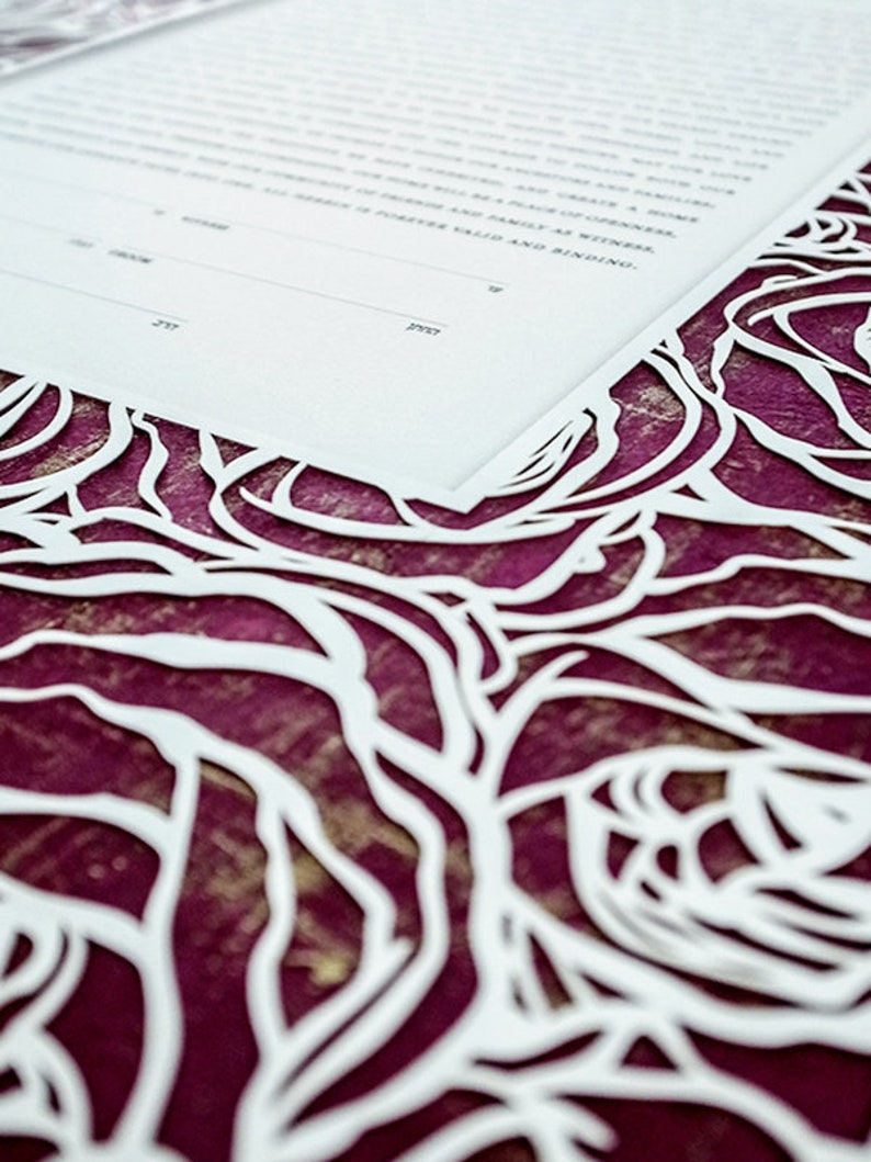 Ketubah Papercut Roses Frame metallic Border Design - Etsy