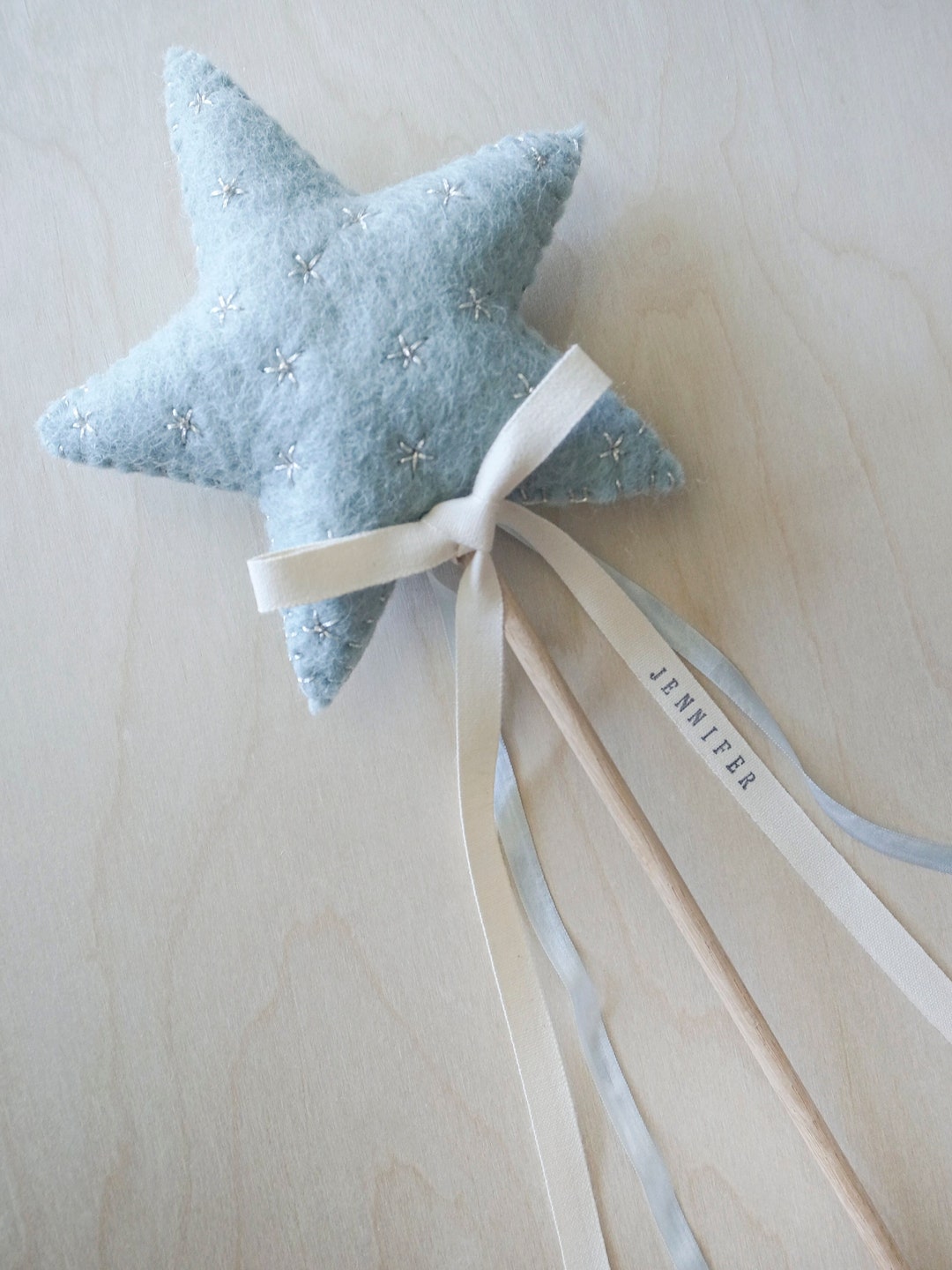 PERSONALIZED Soft Blue Flower Girl Star Wand with Embroidered - Etsy
