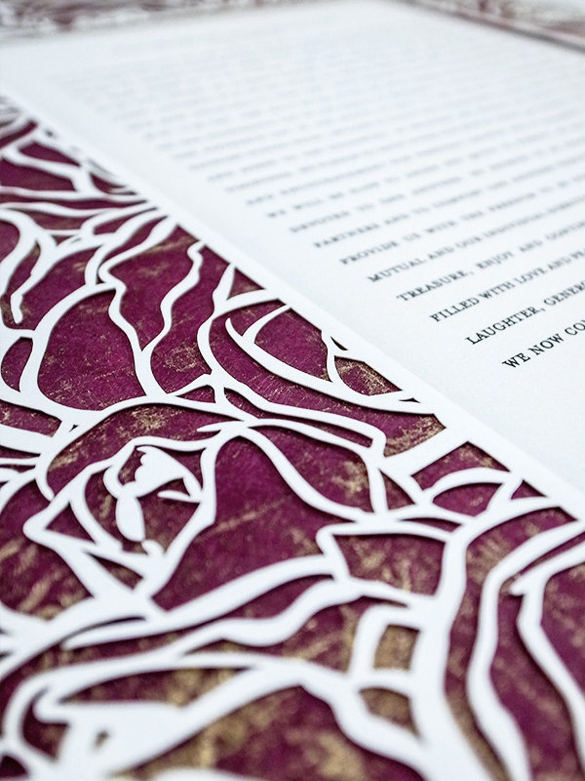 Ketubah Papercut Roses Frame metallic Border Design - Etsy