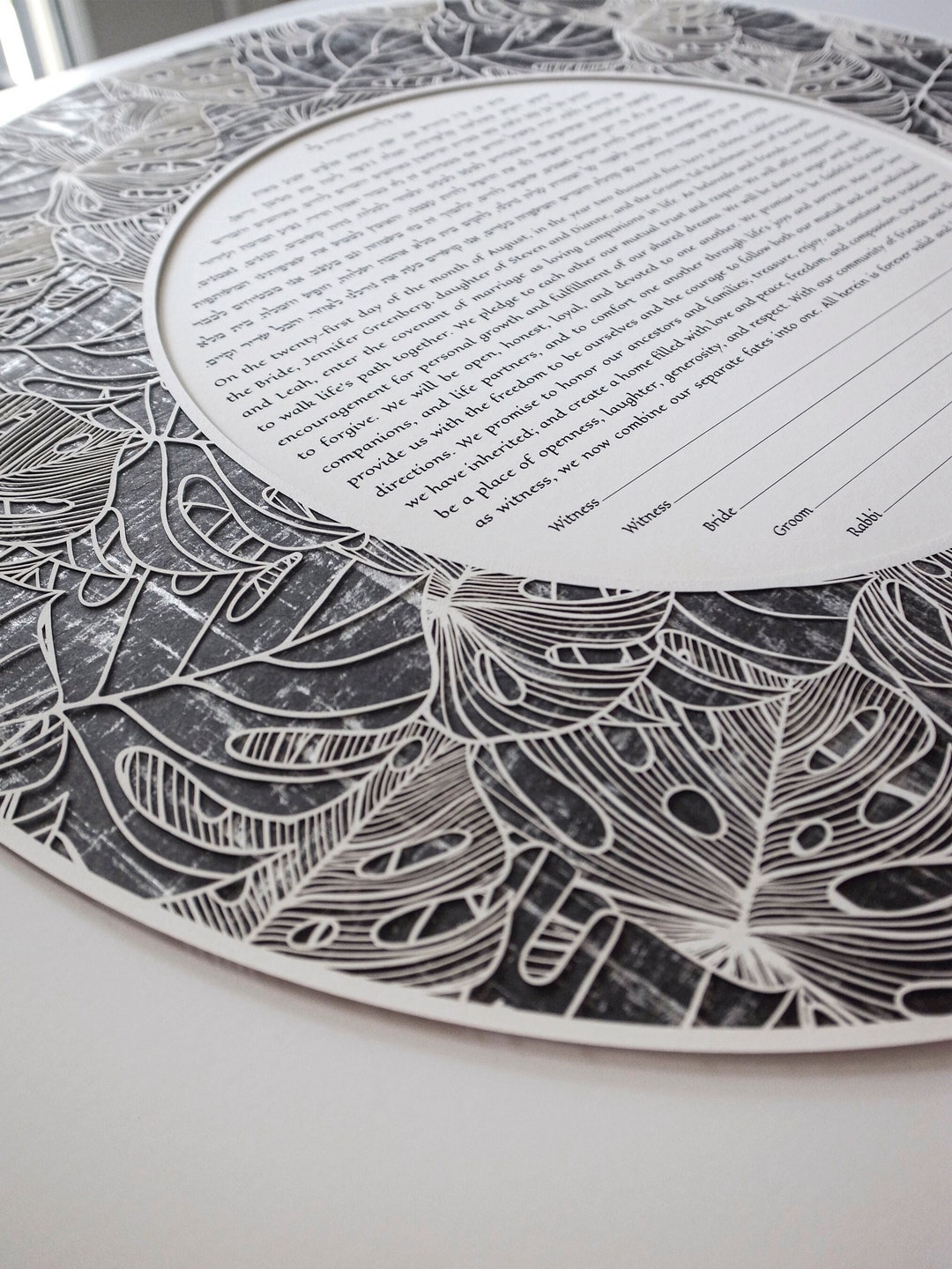 Circular Papercut Ketubah Metallic Border - Circular Tropical Frame ...