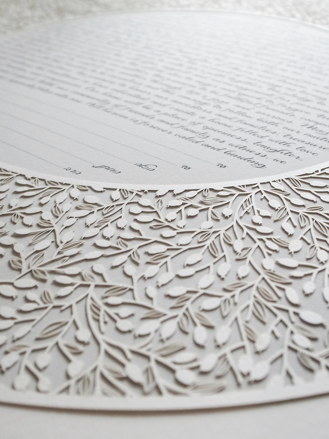 Circular Papercut Ketubah Classic Design - Circular Lace Leaves - Etsy