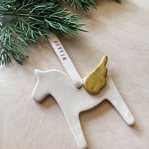 Personalized Ceramic Dala Horse Ornament With Gold or Silver Angel Wing ...