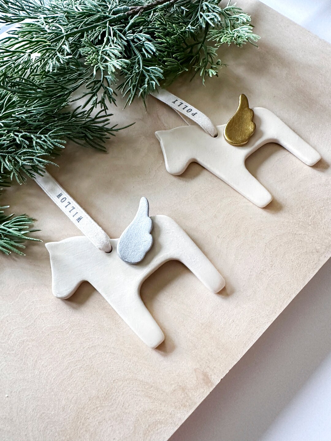 Personalized Ceramic Dala Horse Ornament With Gold or Silver Angel Wing ...