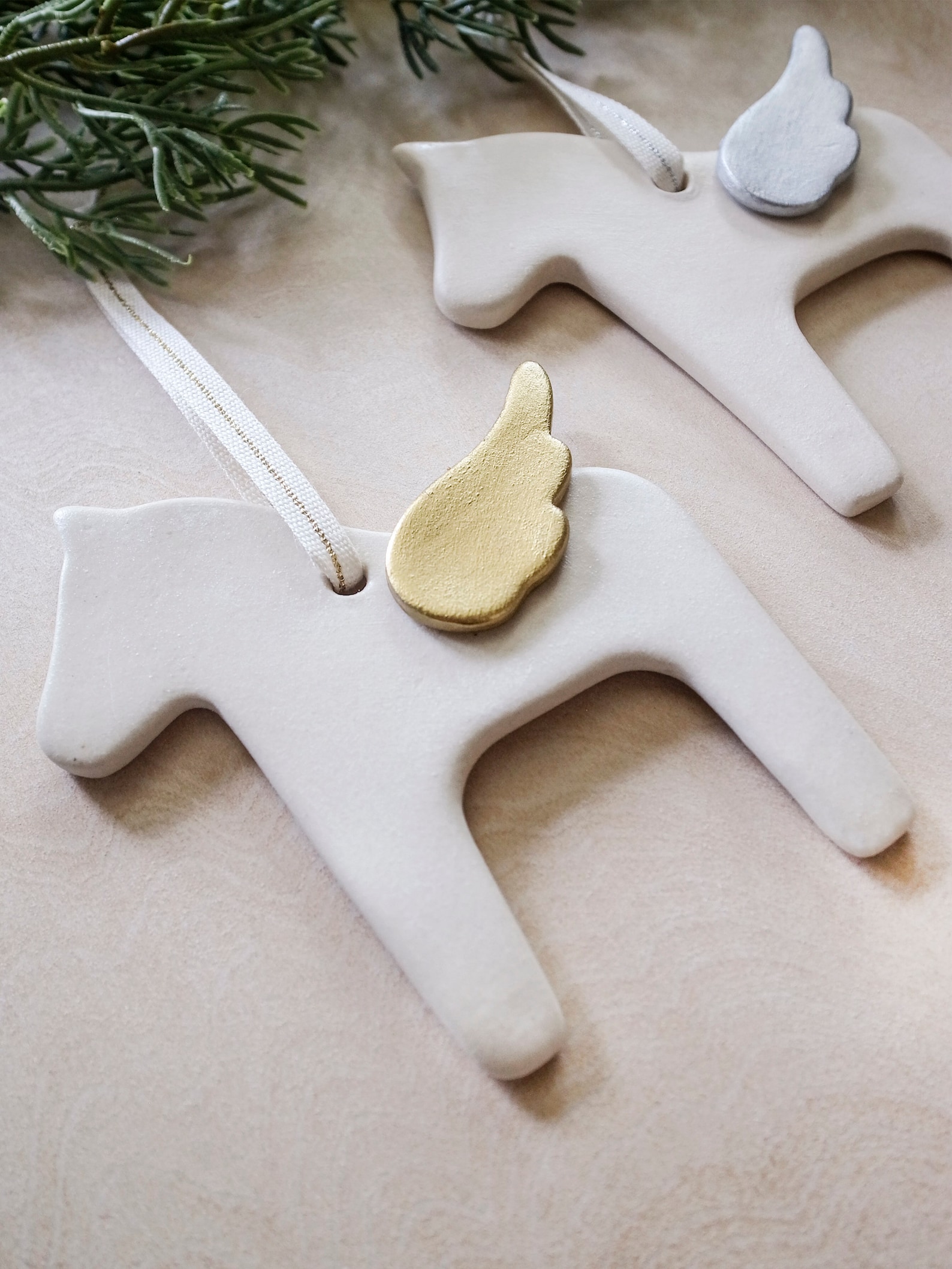 Ceramic Dala Horse Ornament With Gold or Silver Angel Wing. Equestrian ...