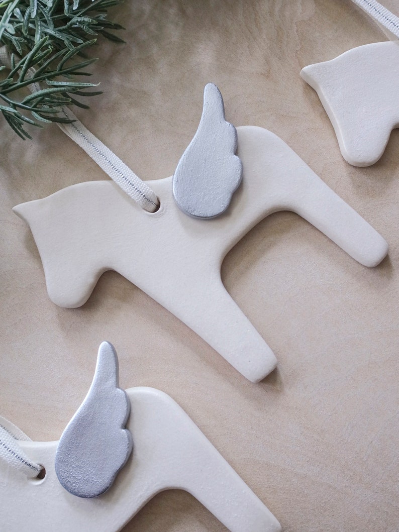 Ceramic Dala Horse Ornament With Gold or Silver Angel Wing. Equestrian ...