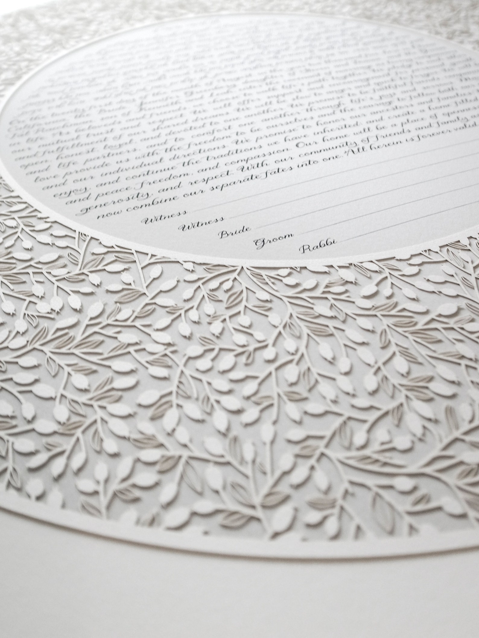 Circular Papercut Ketubah Classic Design - Circular Lace Leaves - Etsy