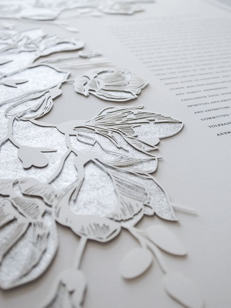 Ketubah Papercut Southern Magnolias Metallic Silver | Etsy
