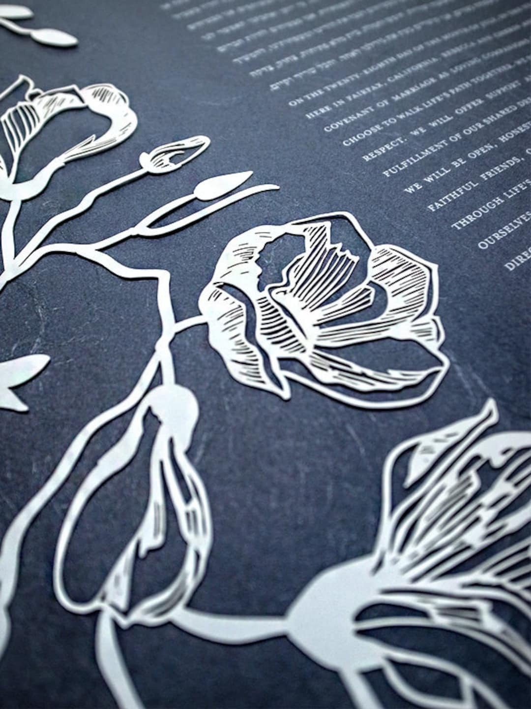 Papercut Ketubah Classic Design - Southern Magnolias on Japanese Washi ...