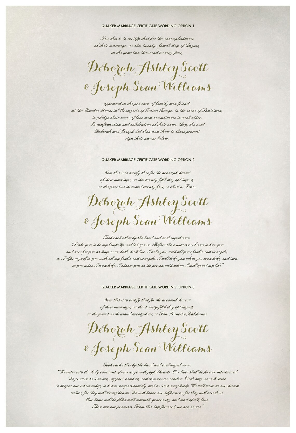 Quaker Marriage Certificate and Wedding Certificate - Folk Garland ...