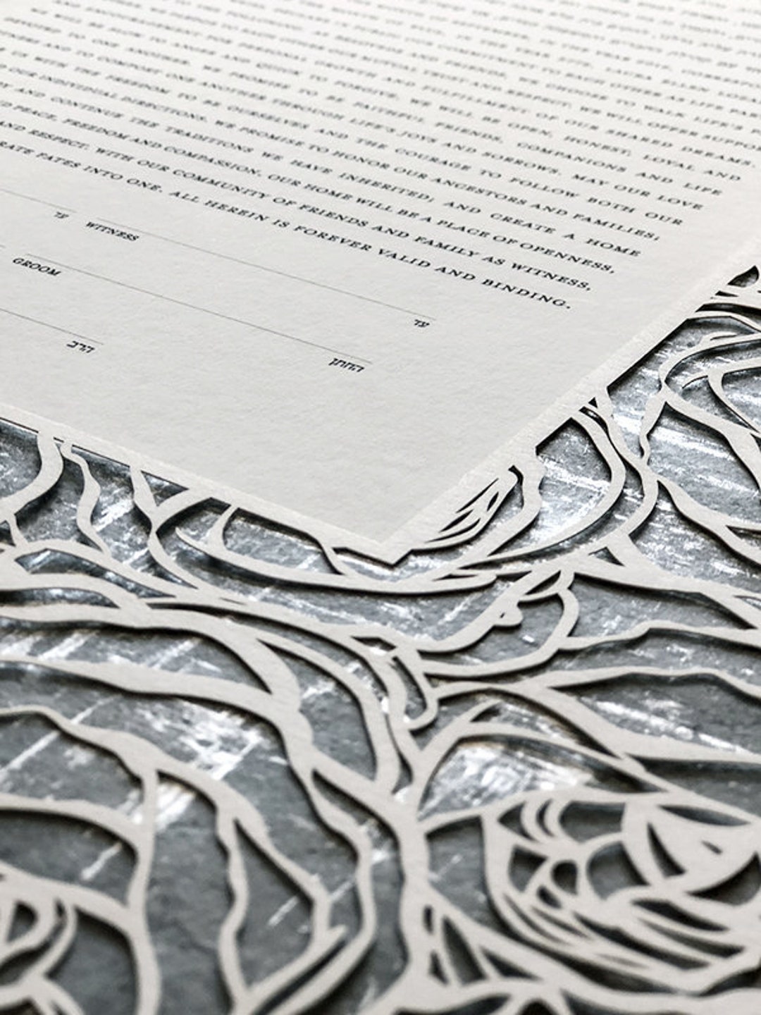 Ketubah Papercut Roses Frame metallic Border Design - Etsy