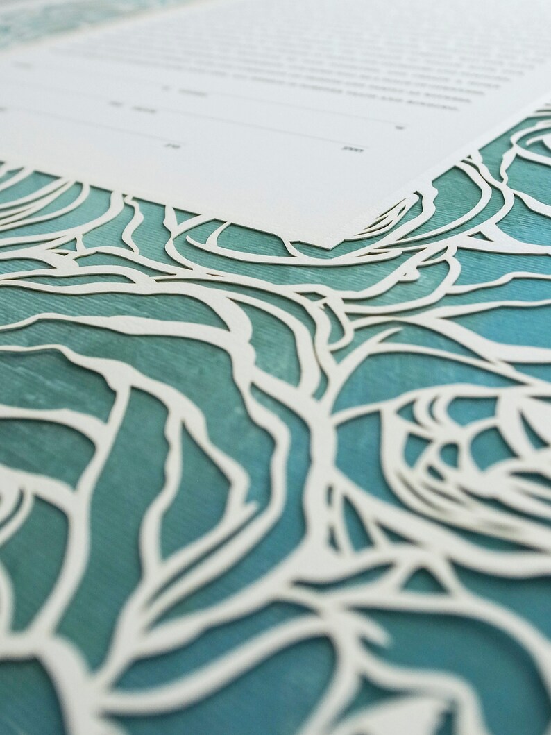 Ketubah Papercut Roses Frame printed Border Design - Etsy