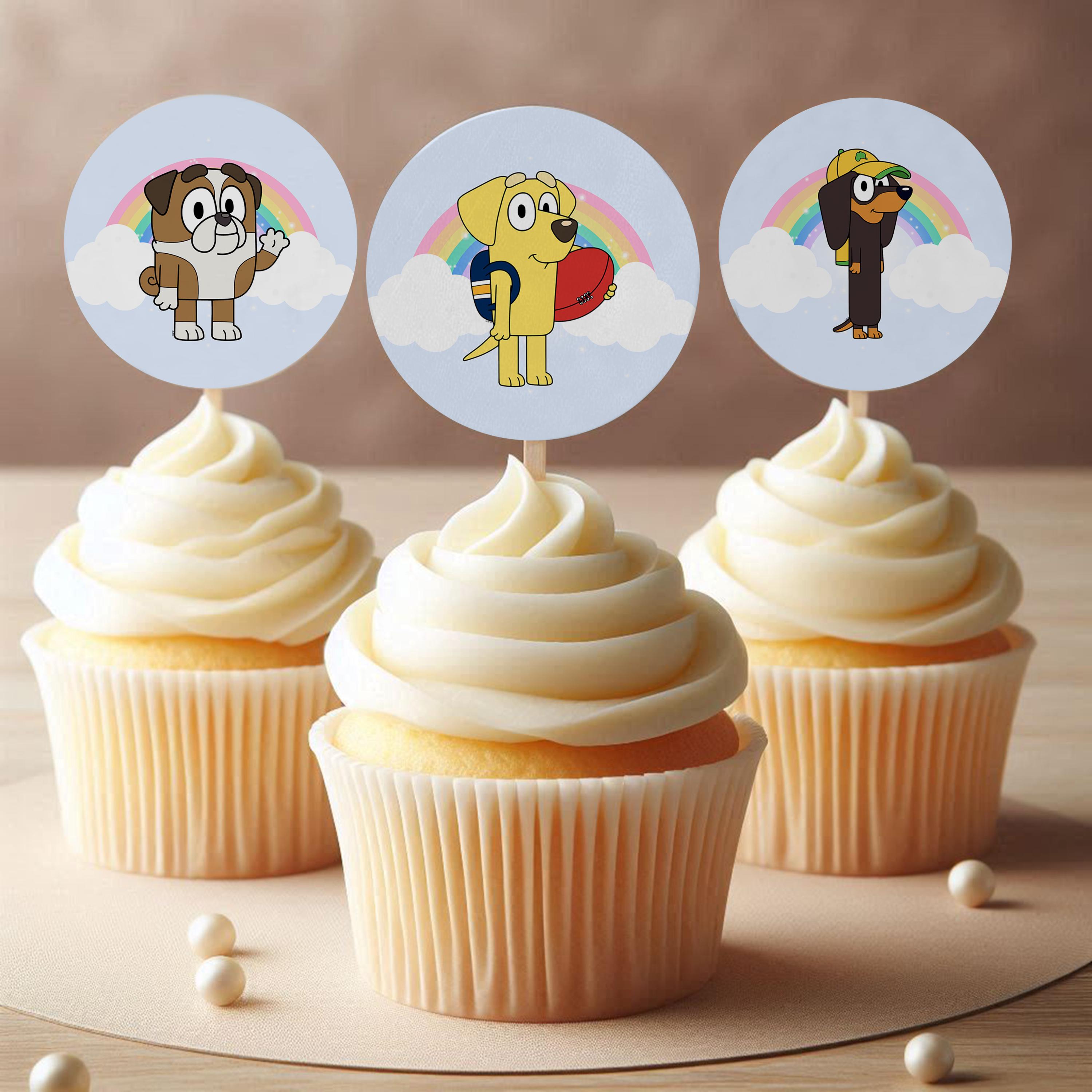 Bluey Rainbow Theme Cupcake Toppers, DIY Round Bluey Party Cupcake ...